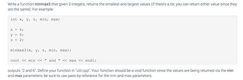 Solved Write A Function Minmax3 That Given 3 Integers