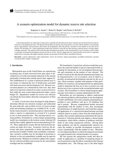 pdf a scenario optimization model for dynamic reserve site selection