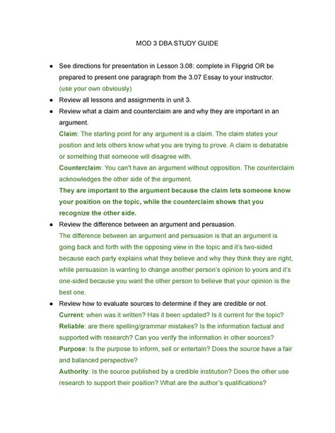 DBA Study Guide La Mod MOD DBA STUDY GUIDE See Directions For Presentation In Lesson