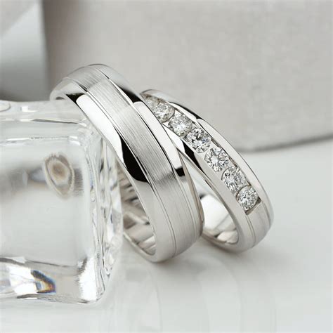Matching Wedding Bands Set With Diamonds Couple Rings Couple Wedding