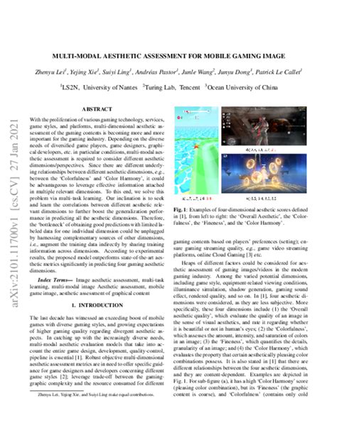 Pdf Multi Modal Aesthetic Assessment For Mobile Gaming Image
