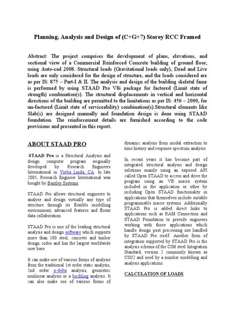 Planning Analysis And Design Of Cg7 Storey Rcc Framed Residential