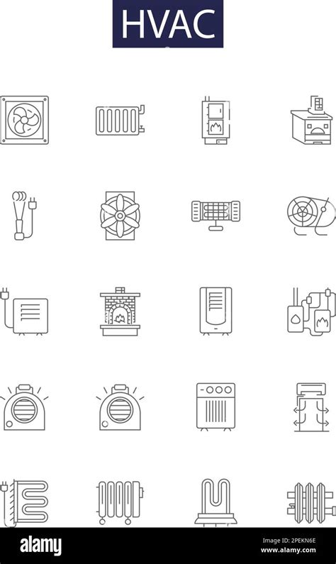 Hvac Line Vector Icons And Signs Heating Ventilation Air
