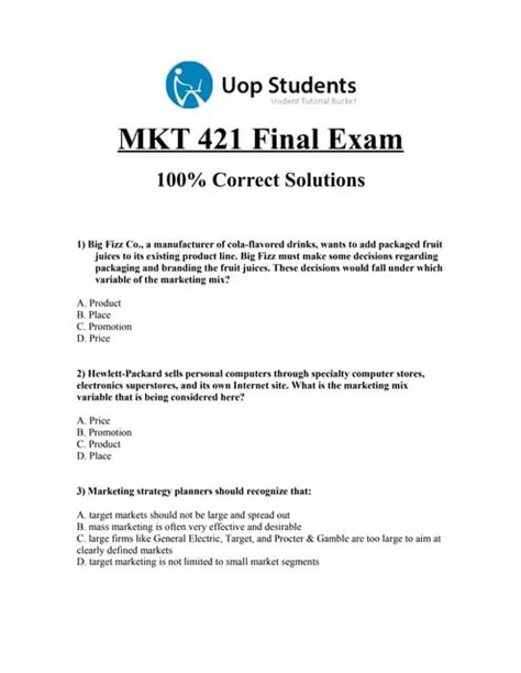 Mkt 421 Final Exam Doc