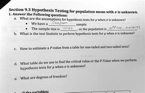 Solved Section 93 Hypothesis Testing For Population Mean With G Is