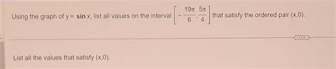 Solved Using The Graph Of Ysinx List All Values On The