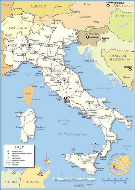 이탈리아의 수도 지도 맵 이탈리아의 자본남부 유럽 유럽