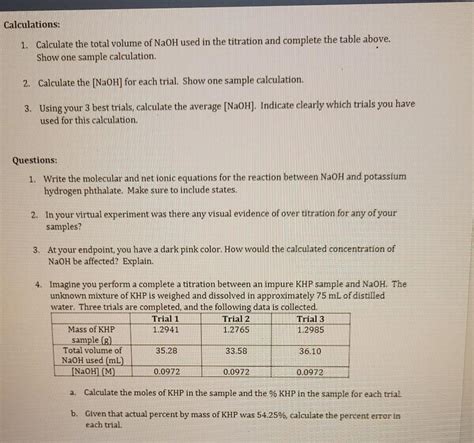 Solved Standardization Of Naoh Using Khp Objective In This Lab You Will 1 Answer