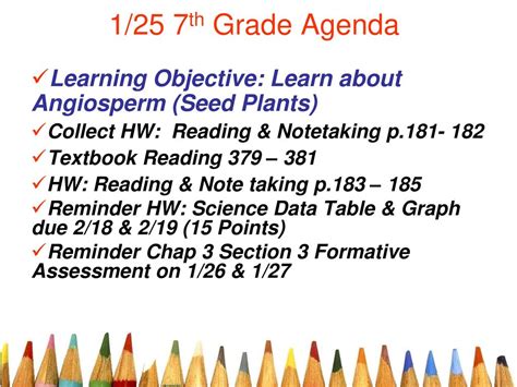 1 25 7th Grade Agenda Learning Objective Learn About Angiosperm Seed Plants Collect Hw