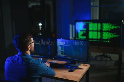 It Technician Person With Technology For Typing Code Future And Data