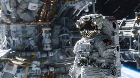 Premium Photo Astronaut In A Spacesuit With The Reflection Of The Earth And A Space Station In