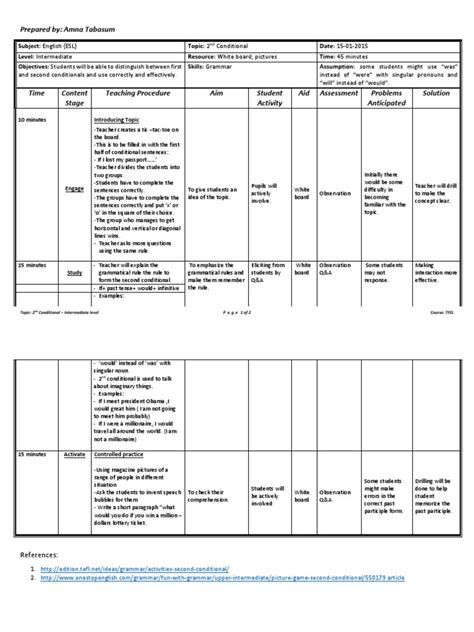 Lesson Plan Intermediate 2nd Conditional Pdf English Language