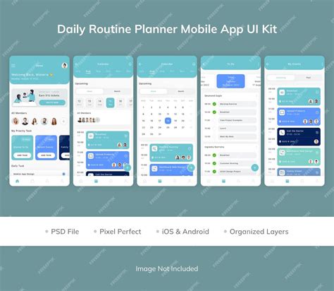 일일 루틴 플래너 모바일 앱 Ui 키트 프리미엄 Psd 파일