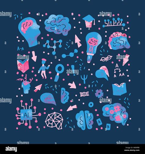 Cognitive Science Banner Set Of Vector Elements In Doodle Style