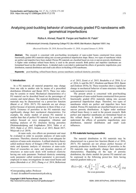 Pdf Analyzing Post Buckling Behavior Of Continuously Graded Fg