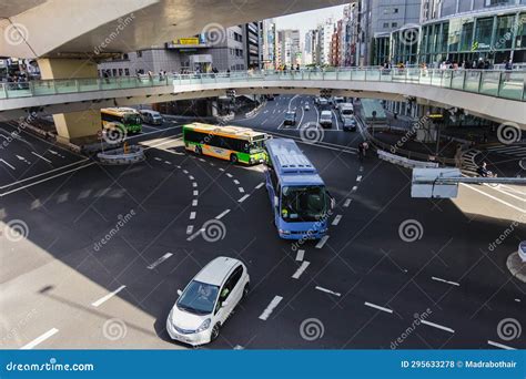 Intersection With Pedestrian Overpasses In Shibuya Tokyo Japan