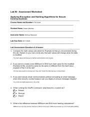 Lab Pdf Lab Assessment Worksheet Applying Encryption And Hashing Algorithms For Secure