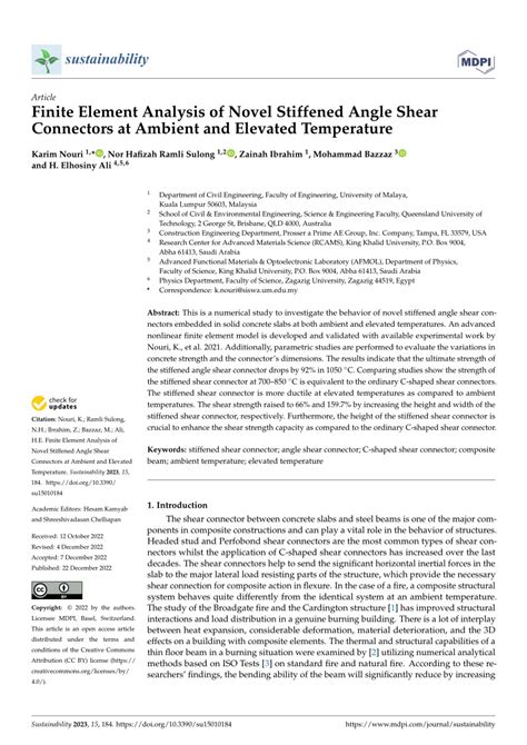 Pdf Finite Element Analysis Of Novel Stiffened Angle Shear Connectors