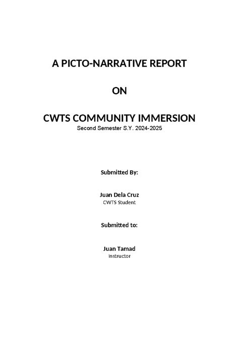 Cover Page Cover Page For Cwts Work Immersion 2nd Sem College Of Nursing A Picto Narrative