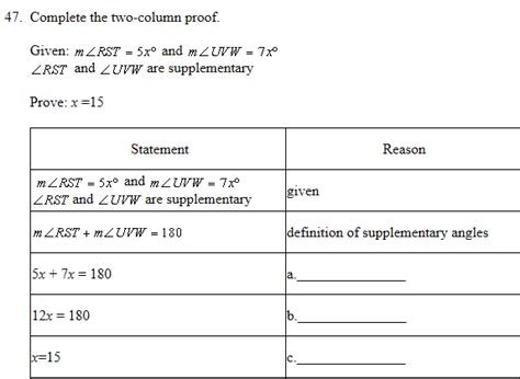 Solved Complete the two-column proof. Given: m RST = 5x | Chegg.com