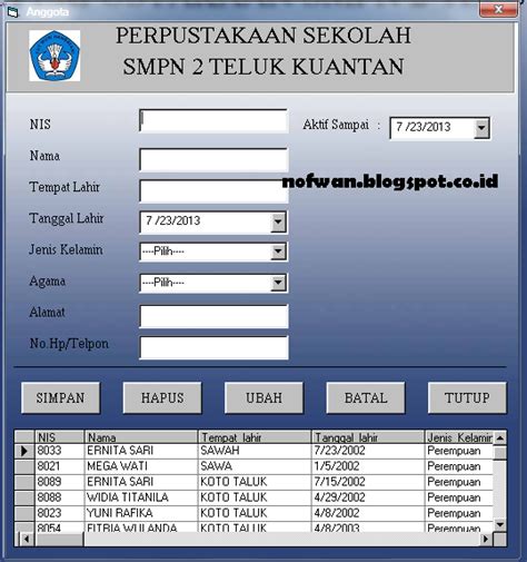 Tutorial Membuat Program Perpustakaan Form Anggota Perpustakaan Dengan Visual Basic Nofwan