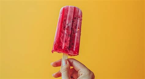 Premium Photo Hand Holding A Raspberry Popsicle Against A Yellow
