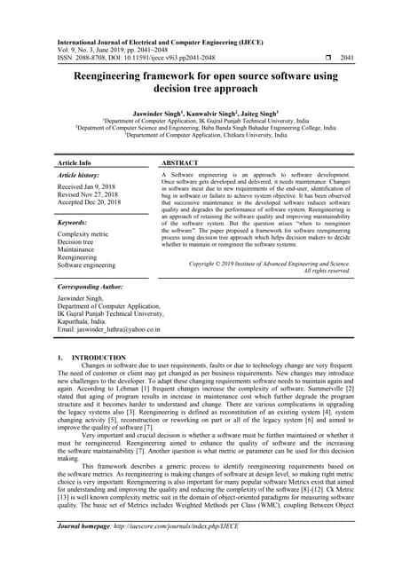 Reengineering Framework For Open Source Software Using Decision Tree Approach Pdf