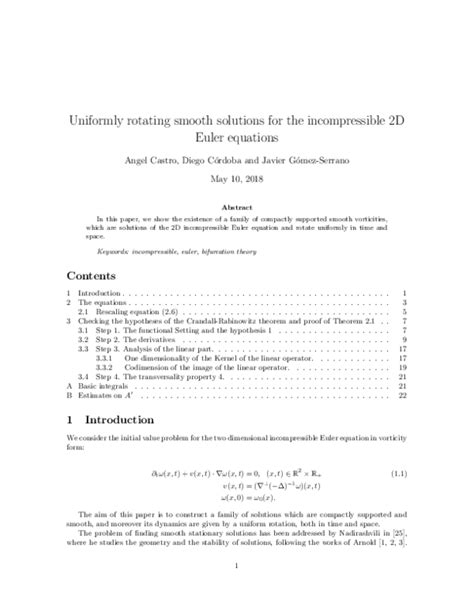 Pdf Uniformly Rotating Smooth Solutions For The Incompressible 2d