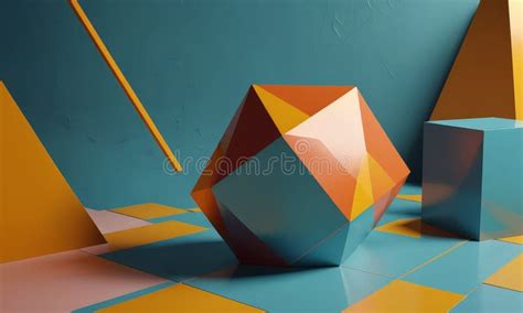 3d Geometric Sculpture With Triangular Base And Hexagonal Body Set Against Blue And Orange