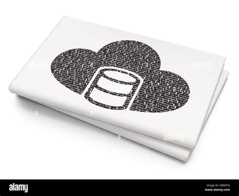 software concept database with cloud on blank newspaper background