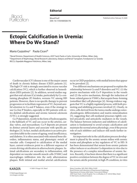 Pdf Ectopic Calcification In Uremia Where Do We Stand