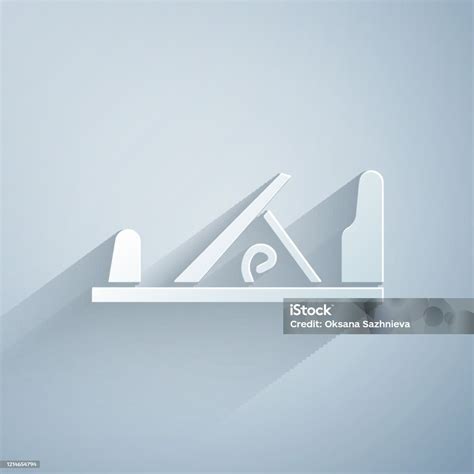 회색 배경에 고립 된 목공 손으로 만든 아이콘을위한 종이 컷 나무 비행기 도구 조인터 평면 종이 아트 스타일입니다 벡터 일러스트레이션 건설 산업에 대한 스톡 벡터 아트 및