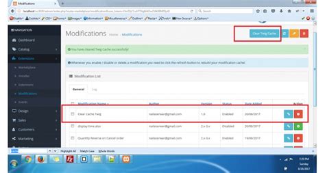 OpenCart Clear Cache Twig X