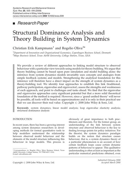 Pdf Structural Dominance Analysis And Theory Building In System Dynamics