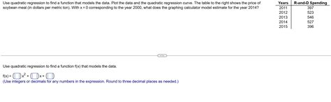 solved use quadratic regression to find a function that