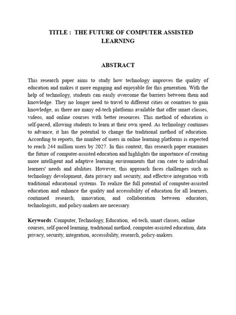 the future of computer assisted learning pdf educational technology