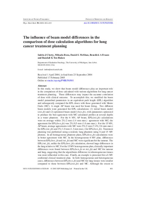 pdf the influence of beam model differences in the comparison of dose