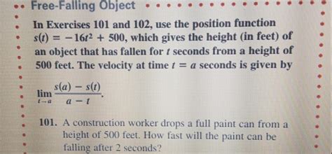 Solved Free Falling Object In Exercises And Use Chegg