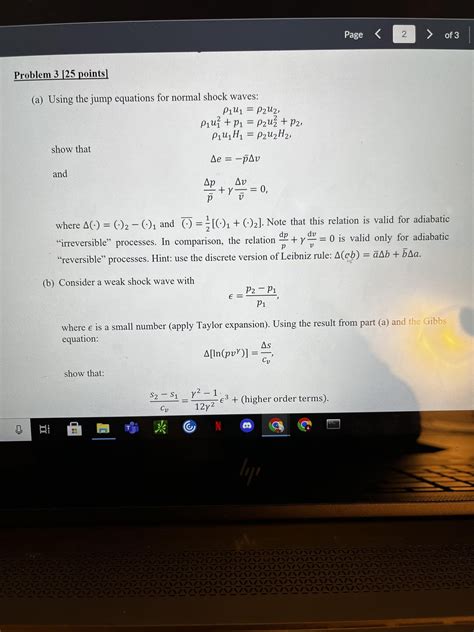 Mathematical Proof Using Normal Shock Equations Stuck In The Middle Of Proof R