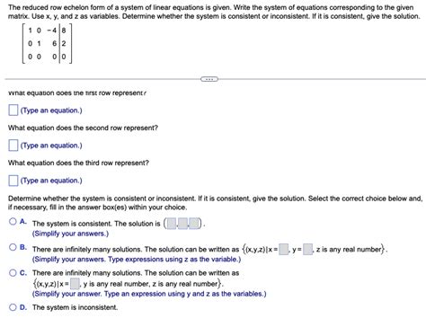 Solved The Reduced Row Echelon Form Of A System Of Linear Chegg