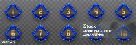 파란색과 금색 테마의 게임 Gui 레벨 업 배지 게임 Ui 디자인 3차원 형태에 대한 스톡 벡터 아트 및 기타 이미지 3차원 형태 Brand Name Video