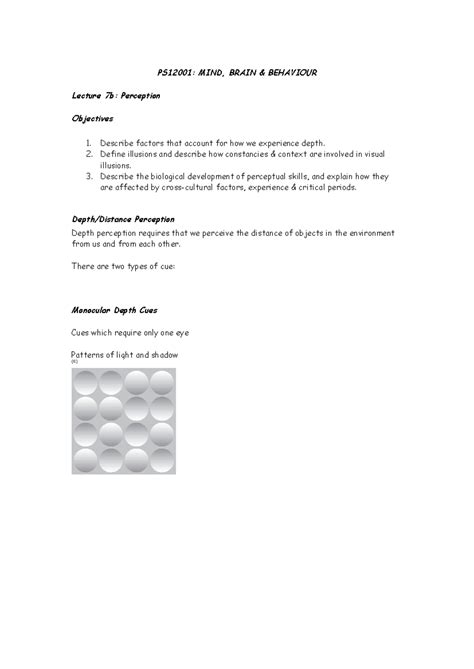 Lecture B Sensation Perception III Handout PS MIND BRAIN BEHAVIOUR Lecture B