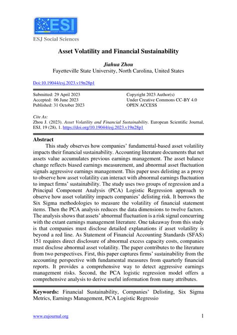 Pdf Asset Volatility And Financial Sustainability