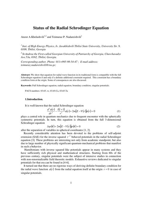Pdf Status Of The Radial Schrodinger Equation