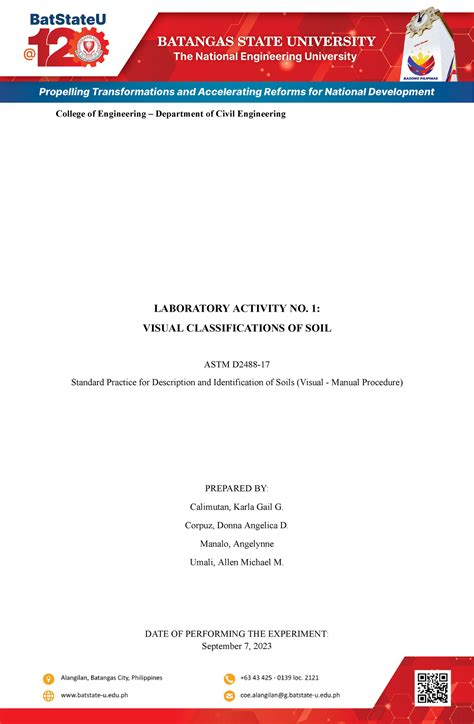 Group 2 Lab 1 Laboratory Experiment No 5 Determination Of Unit Weight Dry Unit Weight