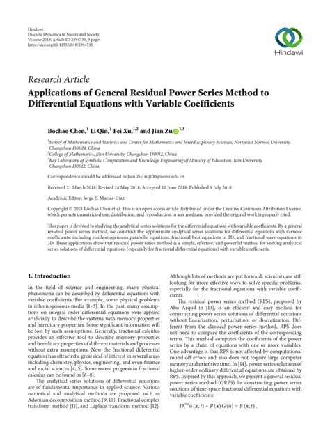 PDF Applications Of General Residual Power Series Method To Differential Equations With
