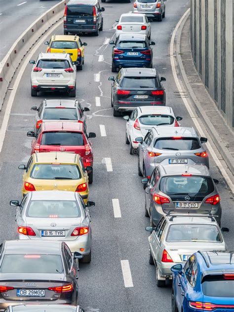 Traffic Jam Or Heavy Congestion In Baneasa Passage Bucharest Stationary Cars On The Street