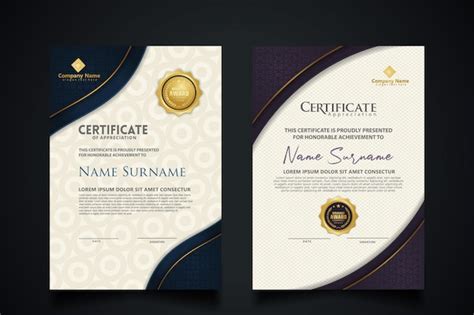 디자인 클래식 프레임 인증서 템플릿은 현대적인 패턴 졸업장 벡터 일러스트를 결합합니다 프리미엄 벡터