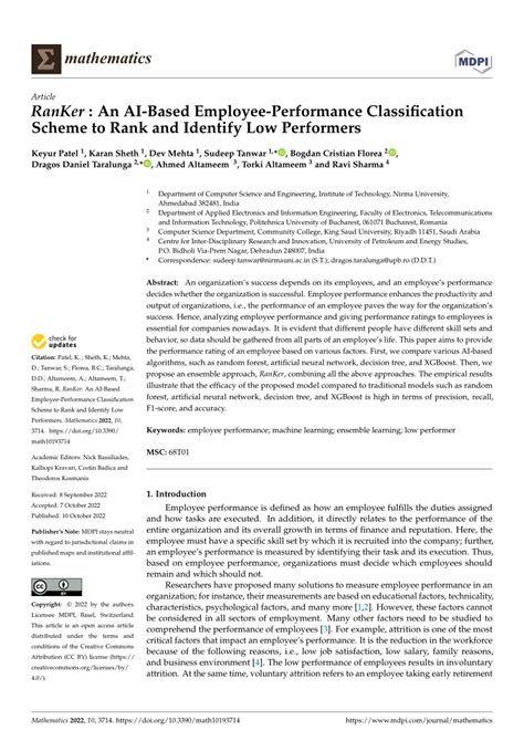 Pdf Ranker An Ai Based Employee Performance Classification Scheme To Rank And Identify Low