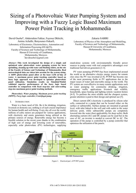 Pdf Sizing Of A Photovoltaic Water Pumping System And Improving With